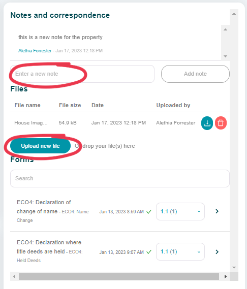 How to view and add Files, Notes & Correspondence and Forms – ECO Surv V3